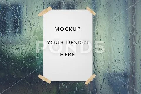 PSD Template: Poster mockup on rain window #104091673
