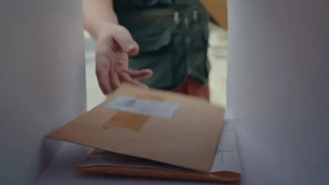 Postman Delivering Letters and Parcel to... | Stock Video | Pond5