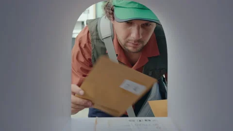 Postman Putting Mail and Parcel into Mai... | Stock Video | Pond5
