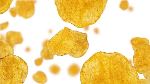 Potato Chips falling down on white backg... | Stock Video | Pond5