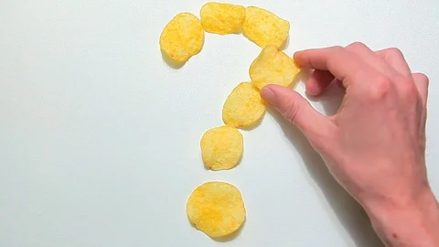 potato salt chips question mark white ba... | Stock Video | Pond5