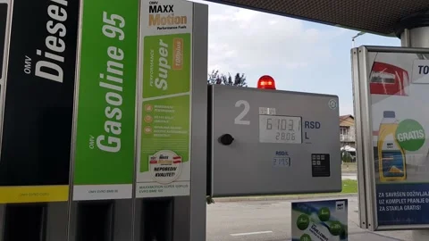 Pouring diesel fuel at a gas station and... | Stock Video | Pond5