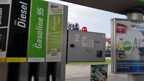 Pouring diesel fuel at a gas station and... | Stock Video | Pond5