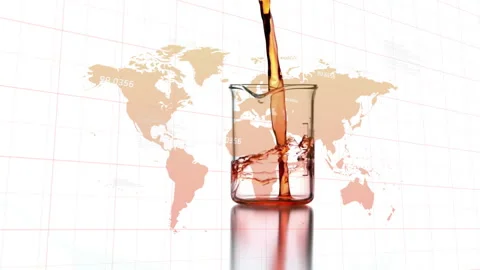 Pouring liquid into beaker over world ma... | Stock Video | Pond5