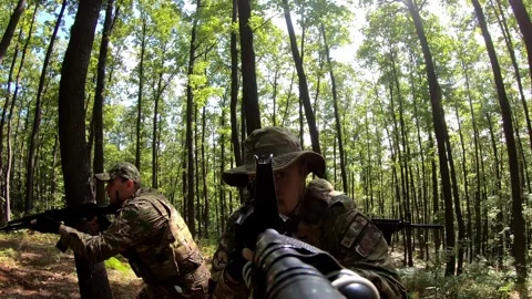 POV Close-up group of soldiers aiming wi... | Stock Video | Pond5