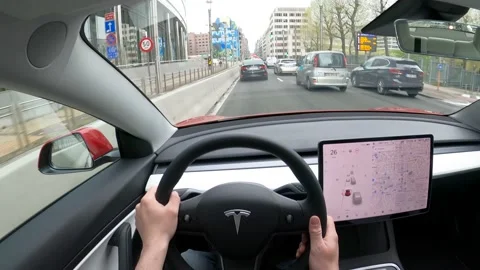 POV driving in electric car Tesla Model ... | Stock Video | Pond5