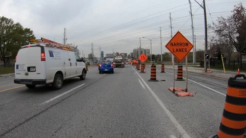 POV driving through road construction on... | Stock Video | Pond5