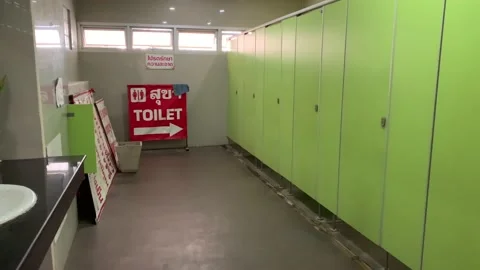 POV empty toilet interior with toilet wo... | Stock Video | Pond5