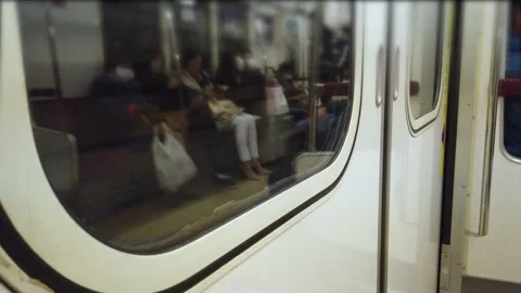 POV from inside train subway to the glas... | Stock Video | Pond5