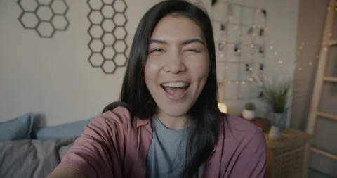 POV slow motion portrait of beautiful As... | Stock Video | Pond5