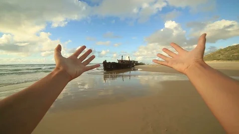 Pov of woman arms outstretched towards S... | Stock Video | Pond5