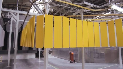 Powder coating line. Flat metal panels m... | Stock Video | Pond5
