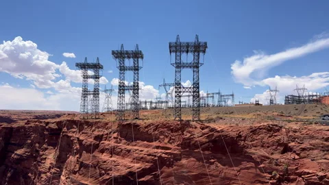 Power Grid towers in canyon area 4k | Stock Video | Pond5