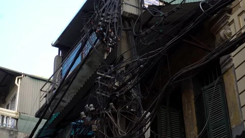 Power lines electric cables in the city ... | Stock Video | Pond5