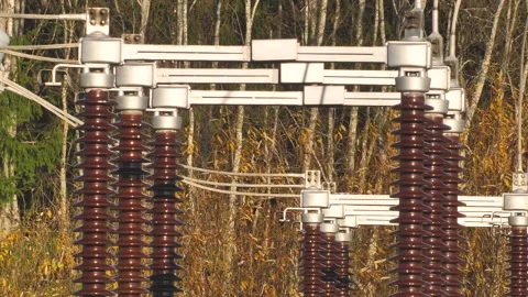 Power lines with sun rays on blue sky. H... | Stock Video | Pond5
