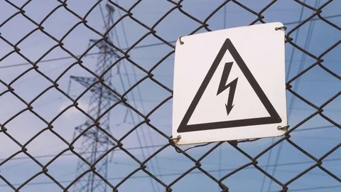 Power substation. Warning sign about the... | Stock Video | Pond5
