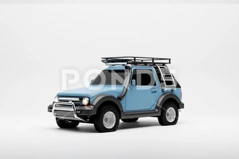 A powerful blue Off-road car 4x4, safari, expedition off-roader, side ...