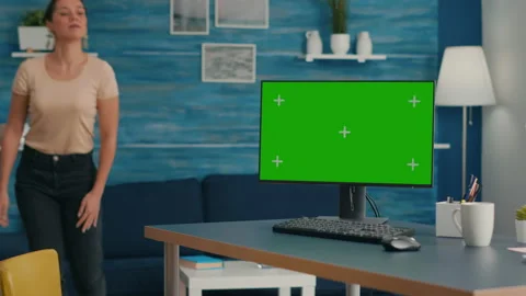 Powerful computer with mock up green scr... | Stock Video | Pond5