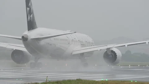 Powerful Jet Engine Water Spray, Boeing ... | Stock Video | Pond5