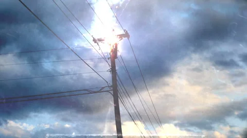 powerlines struck by lightning | Stock Video | Pond5