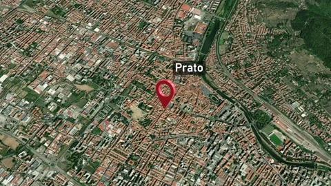 Prato City Map Zoom (Italy) from Space t... | Stock Video | Pond5