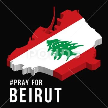 Pray for Beirut Vector illustration with Beirut map on black background ...