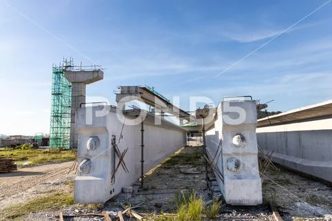 Photograph: Pre-fabricated concreate beams with mass rail transit line ...
