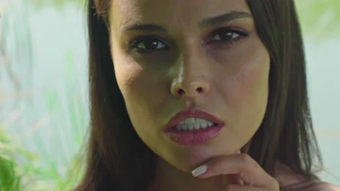 Predatory gaze. Face of girl with clean ... | Stock Video | Pond5