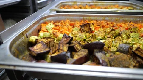 Prepared food on serving trays in commer... | Stock Video | Pond5