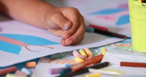 Preschool class drawing at table in clas... | Stock Video | Pond5