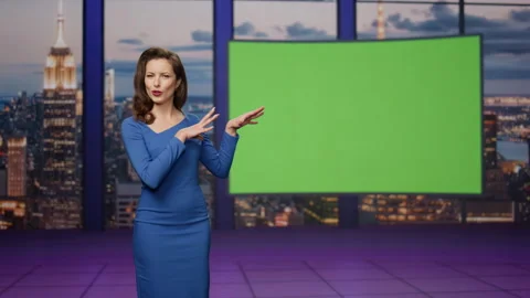 Presenter greenscreen tv studio lighting... | Stock Video | Pond5