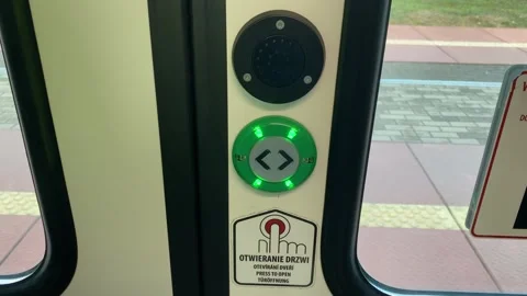 Press button to open train door for easy... | Stock Video | Pond5