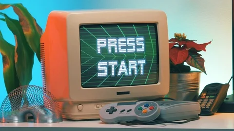 PRESS START Old Vintage TV Computer Scre... | Stock Video | Pond5