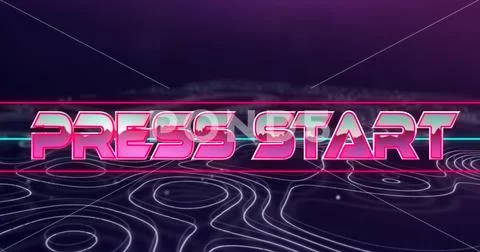 Press start text over topography against purple background: Graphic ...