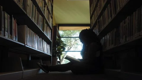 Pretty Black Woman Reading in Library - ... | Stock Video | Pond5