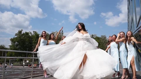 Pretty bride in long airy veil, white dr... | Stock Video | Pond5