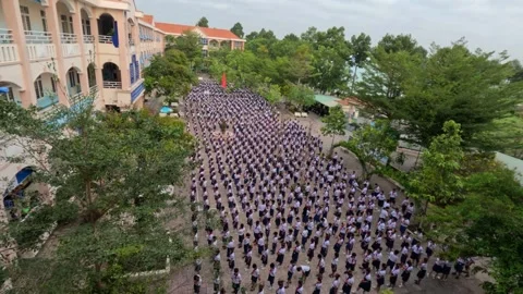 Primary school students line up ceremony... | Stock Video | Pond5