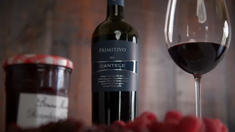 Primitivo wine and glass with spread of ... | Stock Video | Pond5