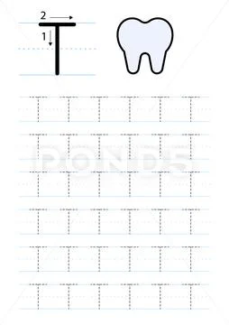 Printable letter T alphabet tracing worksheet Illustration #249592720