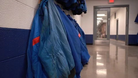 Prison blues blue jackets of inmates pri... | Stock Video | Pond5