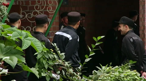 Prisoners and convicts are talking in th... | Stock Video | Pond5