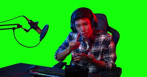 Pro gamer vlogger live stream over green... | Stock Video | Pond5