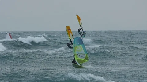 pro windsurf rider make a big double fro... | Stock Video | Pond5