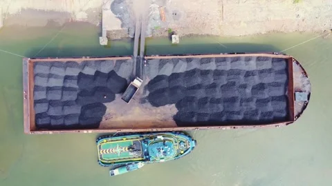 The process of loading coal onto barges ... | Stock Video | Pond5