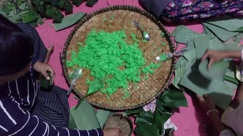 The process of making green sticky rice ... | Stock Video | Pond5