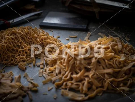 Process of making homemade wholewheat pasta in a kitchen with pasta ...