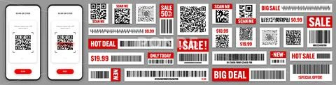 Product barcodes and QR codes. Smartphone application, scanner app ...