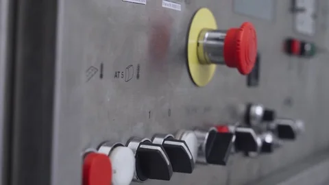 Production machine, stop button, view of... | Stock Video | Pond5