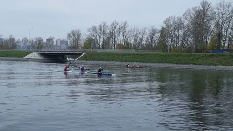 Professional kayakers training and singl... | Stock Video | Pond5