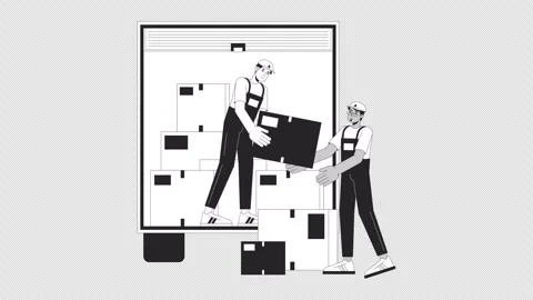 Professional movers bw outline cartoon a... | Stock Video | Pond5